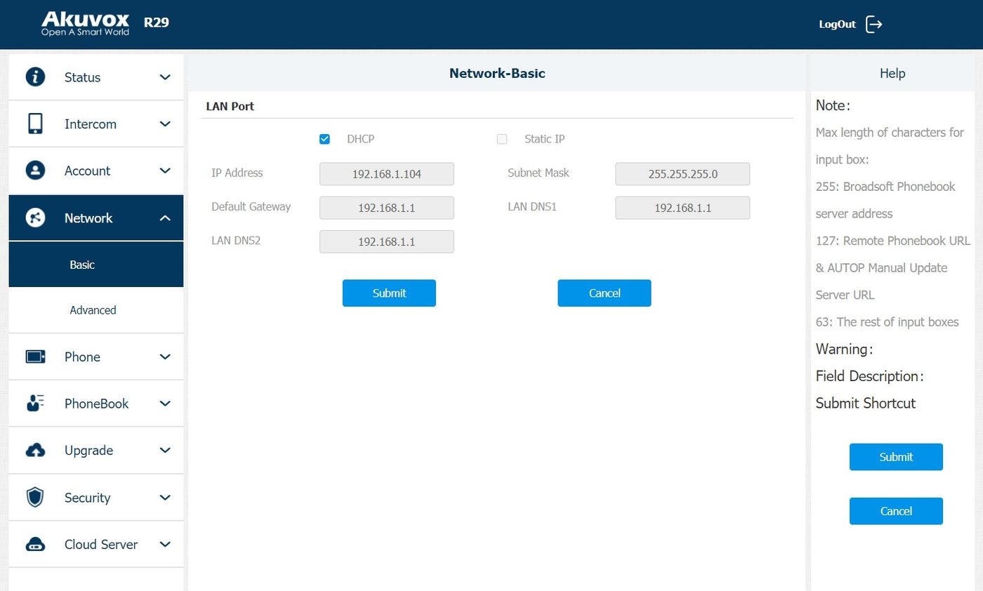 Akuvox R29S (Edge) - Zenitel Wiki